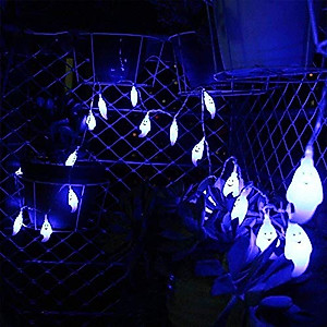 LIUPENGWEI Solar Outdoor Rodgersia String, 30 LED Ghost Globe-Shaped Solar Fairy Lights for Home, Party, Holiday, Christmas Decorations (Blue) Garden Ghost Light