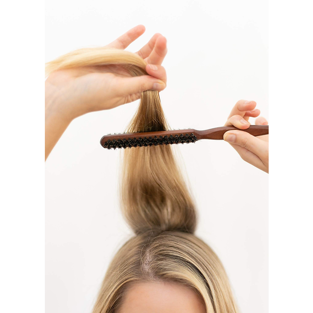 Double Sided Teasing Brush - Boar & Nylon Bristle Teaser Comb with Rat Tail Pick for Hair Sectioning for Edge Control, Backcombing, Smoothing, and Styling Thin & Fine Hair to Create Volume