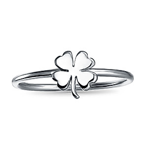 Minimalist Irish Shamrock Four Leaf Clover Stackable Ring Midi Knuckle 1MM Band For Teen Women .925 Sterling Silver
