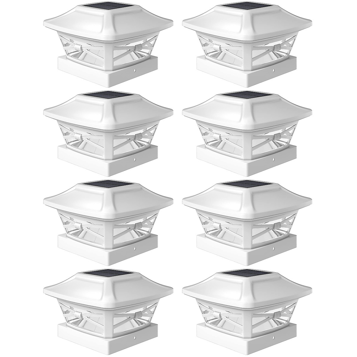 Davinci Lighting Renaissance Solar Outdoor Post Cap Lights - Includes Bases for 4x4 5x5 6x6 Posts - Bright LED Light - Pearl White (8 Pack)