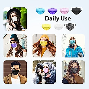 Wudida 2023 Disposable Face Masks, 4-Ply Breathable Non-Woven Cup Dust Black Masks with White Inside for Adults Men Women Box 50 Pack