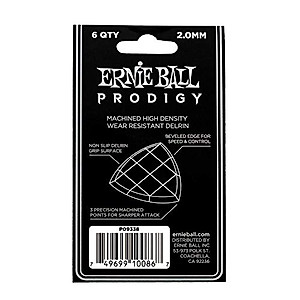 Ernie Ball Prodigy Guitar Picks, Large Shield, White 2.0mm, 6-pack (P09338)