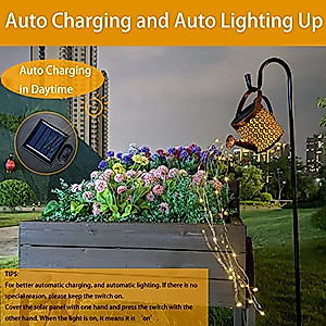 Merrytech Solar Lanterns Outdoor Waterproof,Metal Watering Can Sun Garden Decor,Hanging Solar Lights Yard Art,Outside Patio Decorations Gardening Birthday Gifts for Mom Grandma Women, with Hook, Large