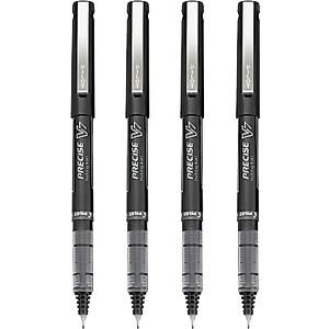 PILOT Precise V7 Stick Liquid Ink Rolling Ball Stick Pens, Fine Point (0.7mm) Black Ink, 4-Pack (26003)