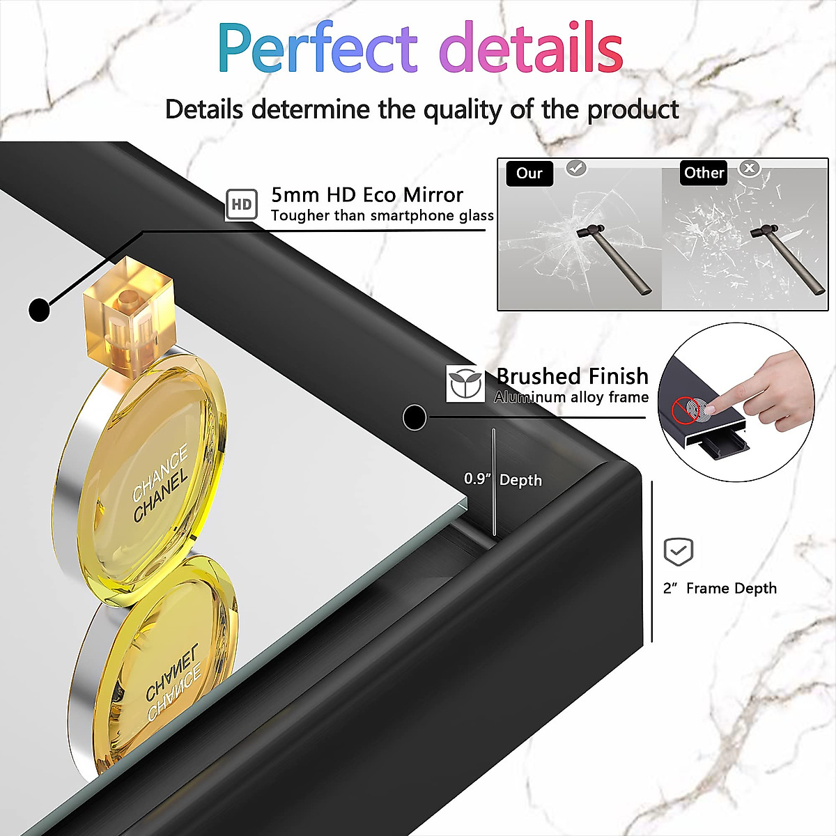 Vosuja 40 x 30 Inch Bathroom Mirrors for Wall, Black Bathroom Mirror, Wall Mirror for Bathroom in Aluminum Alloy Metal Frame (Horizontal/Vertical)