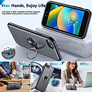 okzilla for iPhone SE Case 2022/3rd/2020, with [360 Rotation Ring Bracket Stand] [No Fall-Off Kickstand] [Military Grade Drop Protection] Slim Thin Shockproof Phone Case Cover 4.7 inch - Black
