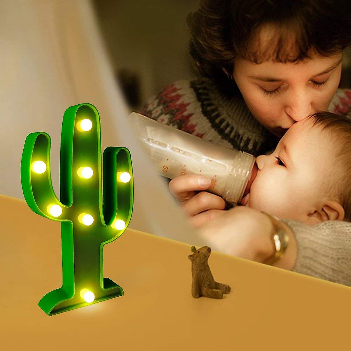 KiBlue Cactus Decor Cactus Light Cactus Party Decoration Gift Party Cute Cactus Table Lamp Battery Operated for Desk,Bedroom,Wall Decoration,Baby Shower,Kids' Room,Living Room,Home Decorations