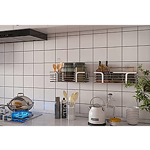 shfhesive Adhesive Bathroom Shower Shelves(2 Pack), SUS304 Stainless Steel Rustproof Shower Caddy Shower Racks for Inside Shower, No Drilling Bathroom Shower Organizer with 4 Hooks(Black)