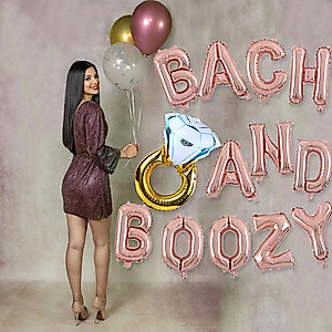 AnnoDeel Bach and Boozy Foil Balloons Banner, 16inch Rose Gold Letter Mylar Balloons Big Diamond Ring Balloon for Bride Shower Bacheloretter Party Decor