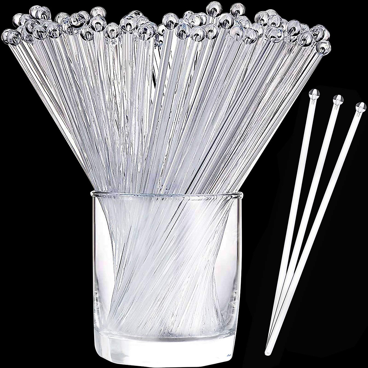 Aboat 120 Pieces 7.3 Inch Plastic Round Top Swizzle Sticks, Crystal