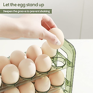 rxgatrme Egg Holder for Refrigerator 3-Layer 30 Grid Flip Fridge Egg Tray Container Plastic Egg Storage Container for Refrigerator Egg Dispenser for Refrigerator Reusable Green Egg Tray