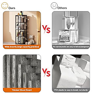 Besiost Bookshelf, Rotating Bookshelf Corner Bookcase, 360 Wood Spinning Narrow Bookshelf, 4 Tier Floor Standing Bookcase Shelf Revolving Organizer Storage Rack for Small Space, Study Room, Black Oak