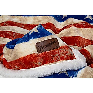 Carstens, Inc Carstens Wrangler Stars & Stripes USA American Flag Sherpa Fleece 54x68 Throw Blanket, 54" x 68", White