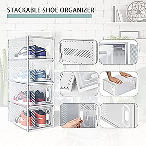Hrrsaki 12 Pack Size 13 Shoe Storage Boxes, Shoe Boxes Clear Plastic Stackable, Shoe Organizer Boxes with Front Opening Lids, Ventilation and Dust-proof, Shoe Container Boxes for Closet, Bedroom, Bathroom