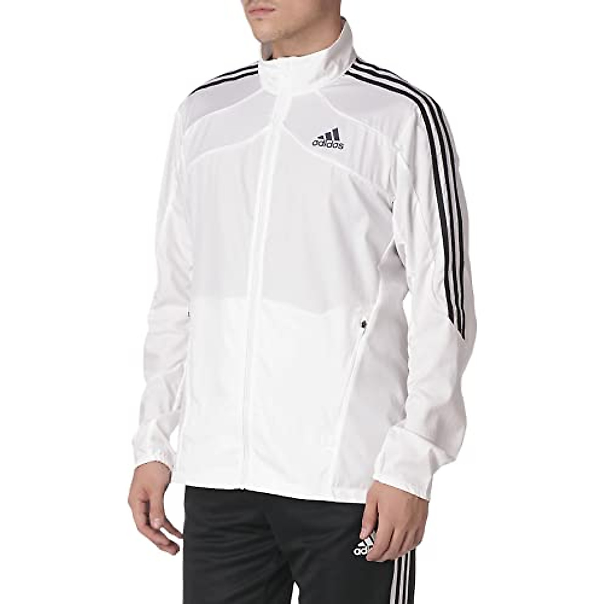adidas Men's Marathon Jacket 3-Stripes, White/Black, X-Large