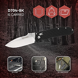 Ganzo D704-BK Pocket Folding Knife D2 Steel Blade G10 Anti-Slip Handle with Clip Hunting Fishing Gear Camping Outdoor Folder EDC Pocket Knife (Black)