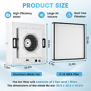 Updated Fan Filter Unit HEPA-Filter Laminar Flow Hood 22.6x22.6 Inch for Class 100 / ISO 5 Cleanliness Clean Room/Mycology Work/Mushroom with Safety Lock (110V)