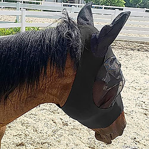 fadumnle Horse Mask, Horse Fly Mask，Horse Mask with Ears,Super Comfort Elasticity Fly Mask with UV Protection for Horse-Checker Board(Black, Blue)