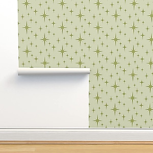Peel & Stick Wallpaper Swatch - Atomic Age Green Vintage Star Retro Midcentury Modern 1950S Space Custom Removable Wallpaper by Spoonflower