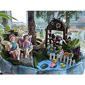 Miniature Fairy Garden Fairies - Fairy Houses Accessories Mini Village Patio Indoor Outdoor Garden Set Kit Decor Flower Succulent Garden for Kids Girl Boy Birthday Gifts Cake Topper Decorations