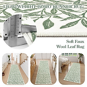Lahome Botanical Boho Runner Rug, Soft Green Kitchen Runner Rugs Non Skid, Washable Leaf Carpet Runner for Hallway 8ft, Non Shedding Modern Rug for Entryway Porch (2'5''x8', Green)