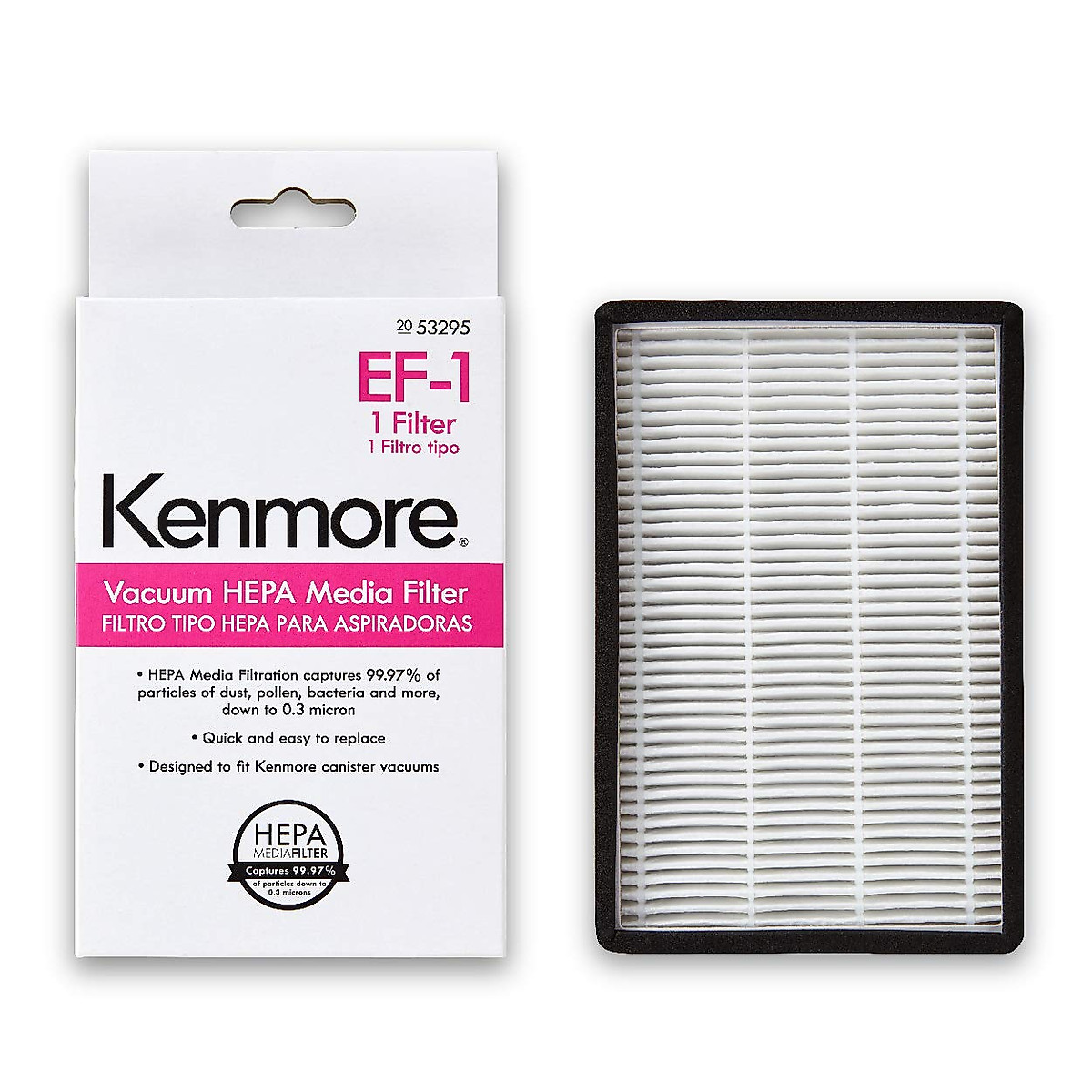 Kenmore 53295 EF-1 HEPA Media Vacuum Cleaner Exhaust Air Filter for Upright and Canister Vacuums,White