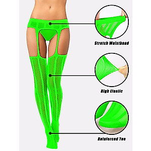 Skylety 6 Pairs Women Fishnet Thigh-High Stockings Tights Suspender Pantyhose Stockings for Women(X-Large-xx-large,White, Grey, Carmine, Light Blue, Fluorescent Green, Black)