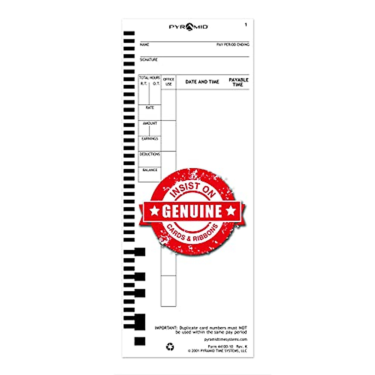 Pyramid Time Systems, 44100-10MB, 1,000 Count Genuine and Authentic Time Cards for 4000, 4000Pro, 4000ProK and 5000 Series Time Clocks from Pyramid, Time Cards