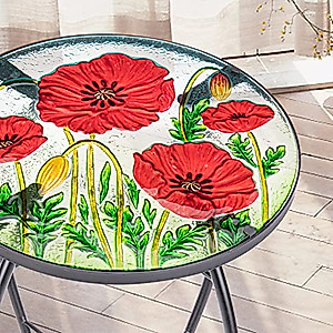 MUMTOP Outdoor Side Table - Small Mosaic Patio Table, Poppy 14” Accent Round Side Table Glass Plant Stand for Garden Patio Living Room