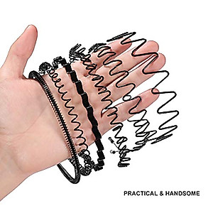 Lurrose 6Pcs Unisex Wavy Headband Metal Men Hair Band Elastic Non Slip Hair Hoop Sports Fashion Headwear for Women Menf