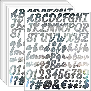 16 Sheets Holographic Laser Letter Stickers,Self Adhesive Cursive Alphabet Stickers, DIY Vinyl Letter Decal Script Pantry Labels for Office,Mailbox,Kitchen,Signs,Window,Door,Home,Grad Cap (Gold,1
