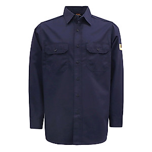 KONRECO FR Shirts for Men Long Sleeve Button Down Flame Resistant HRC2 Men's Welding Shirts Navy- Size XL