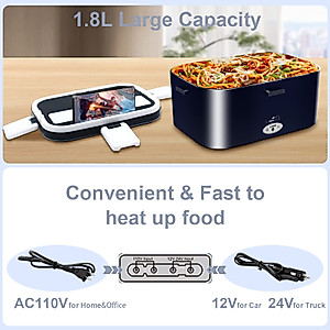 Andvon 80W Fast Heating Electric Lunch Box for Men-1.8L Large-Capacity Portable Food Heater For Adults-Leakproof 3-In-1 Heated Food Warmer For Car/Work With SS Fork&Spoon and Carry Bag