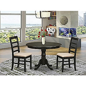 East West Furniture HLPF3-CAP-C 3 Piece Dining Room Furniture Set Contains a Round Kitchen Table with Pedestal and 2 Linen Fabric Upholstered Dining Chairs, 42x42 Inch, Cappuccino