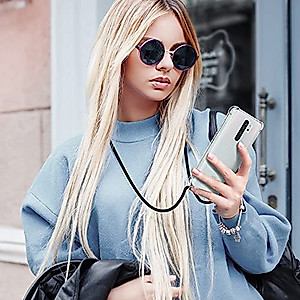 kwmobile Crossbody Case Compatible with Xiaomi Redmi Note 8 Pro Case - Clear TPU Phone Cover w/Lanyard Cord Strap - Black/Transparent