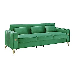 YiaFurio Luxury 3 Seater Sofa Modern Vlevet Couch with Comfortable Armrest & Golden Metal Legs,Comfy Couches with Deep Seat,86.61 Inch Sofas for Living Room Bedroom