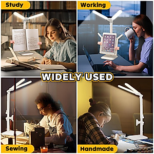 Desk Lamp with Book Stand: Bright LED Reading Lamp, Adjustable Dimmable Dual Swing Arm Eye-Caring Desk Lamp, Table Desk Light with Adjustable Book Stand for Home, Office, Bedroom, Work, Study