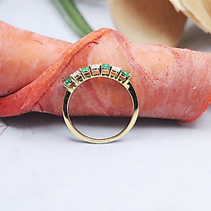 Dazzlingrock Collection 2.5mm Alternate Round Emerald & White Diamond 7 Stone Wedding Band for Women in 14K Yellow Gold, Size 6