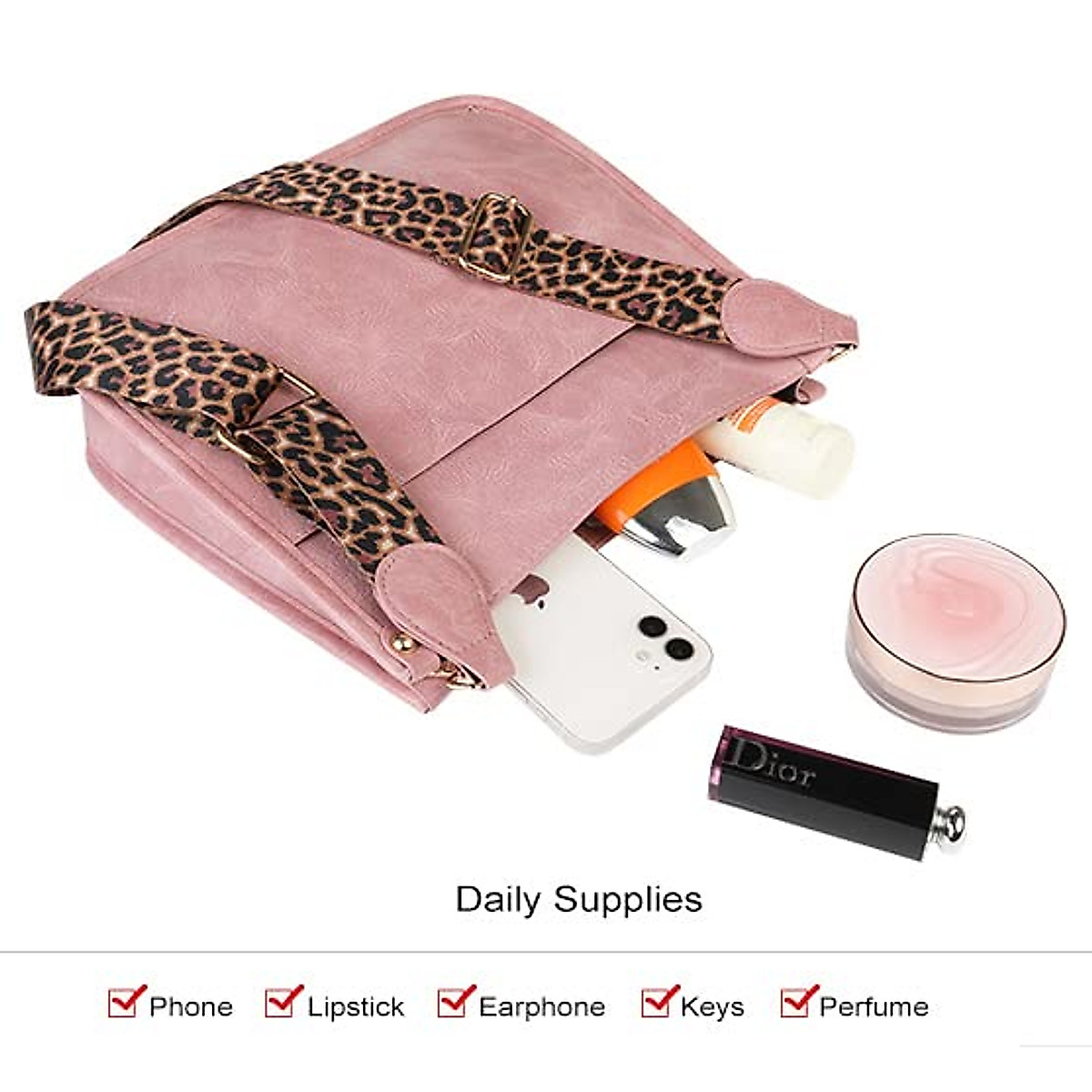 Tom Clovers Crossbody Bags for Women Vegan Leather Handbag Wallet Purse Adjustable Leopard Shoulder Strap