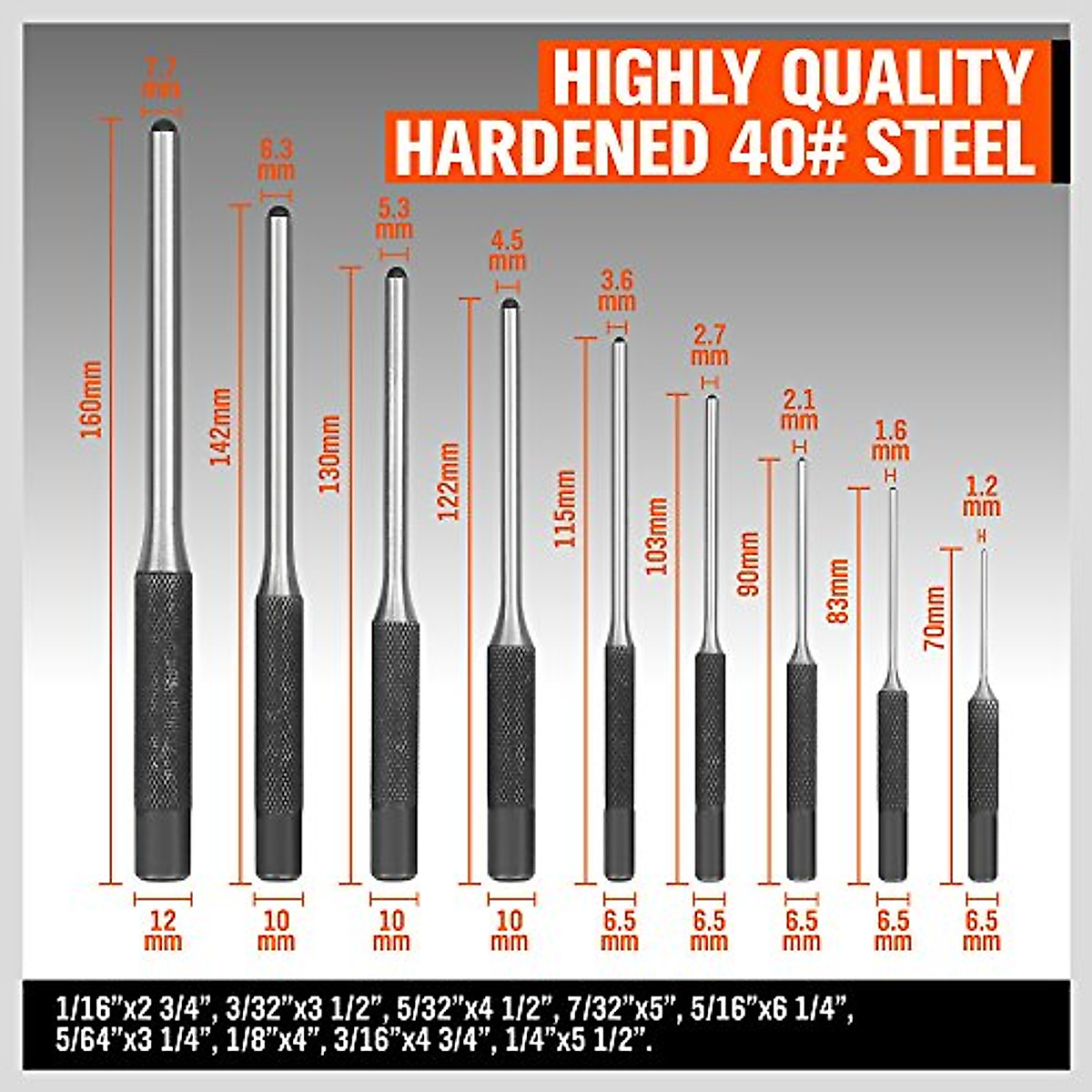 9 Pieces Roll Pin Punch Set, HORUSDY Removing Repair Tool with Holder for Automotive, Watch Repair,Jewelry and Craft