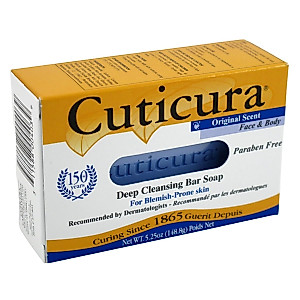 Cuticura Deep Cleansing Face and Body Soap ORIGINAL scent– Deep Cleansing Bar Soap for Blemish-Prone Skin 5.25 oz (Pack of 6)