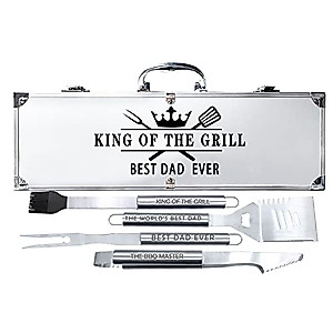 Birthday Gifts for Dad, Cool Bbq Grill Gift for Men Christmas Retirement Congratulations Get Well Soon, Unique Dad Gift from Daughter Son Kids, Gift for Men Stainless Steel Metal Tool Heavy Duty Set 4