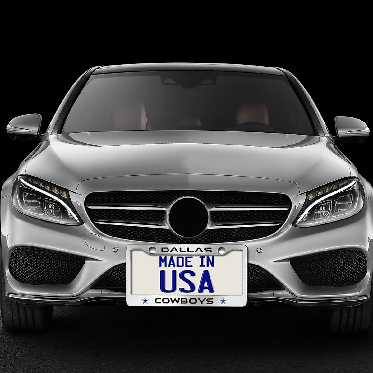 2 Pack Fit Cowboys License Plate Frames, Car Tag License Plate Cover for Cowboys,Silver