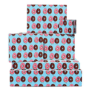 CENTRAL 23 - Blue Wrapping Paper - Donut Friends - Pink - 6 Sheets of Birthday Gift Wrap - for Girls Kids Women - Valentines Gift Wrap for Girlfriend Wife - Recyclable