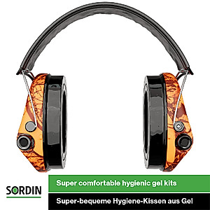 Sordin Supreme Pro-X LED Ear Defenders for Hunting & Shooting - Active & Electronic - Leather Band - Orange Ear Muffs