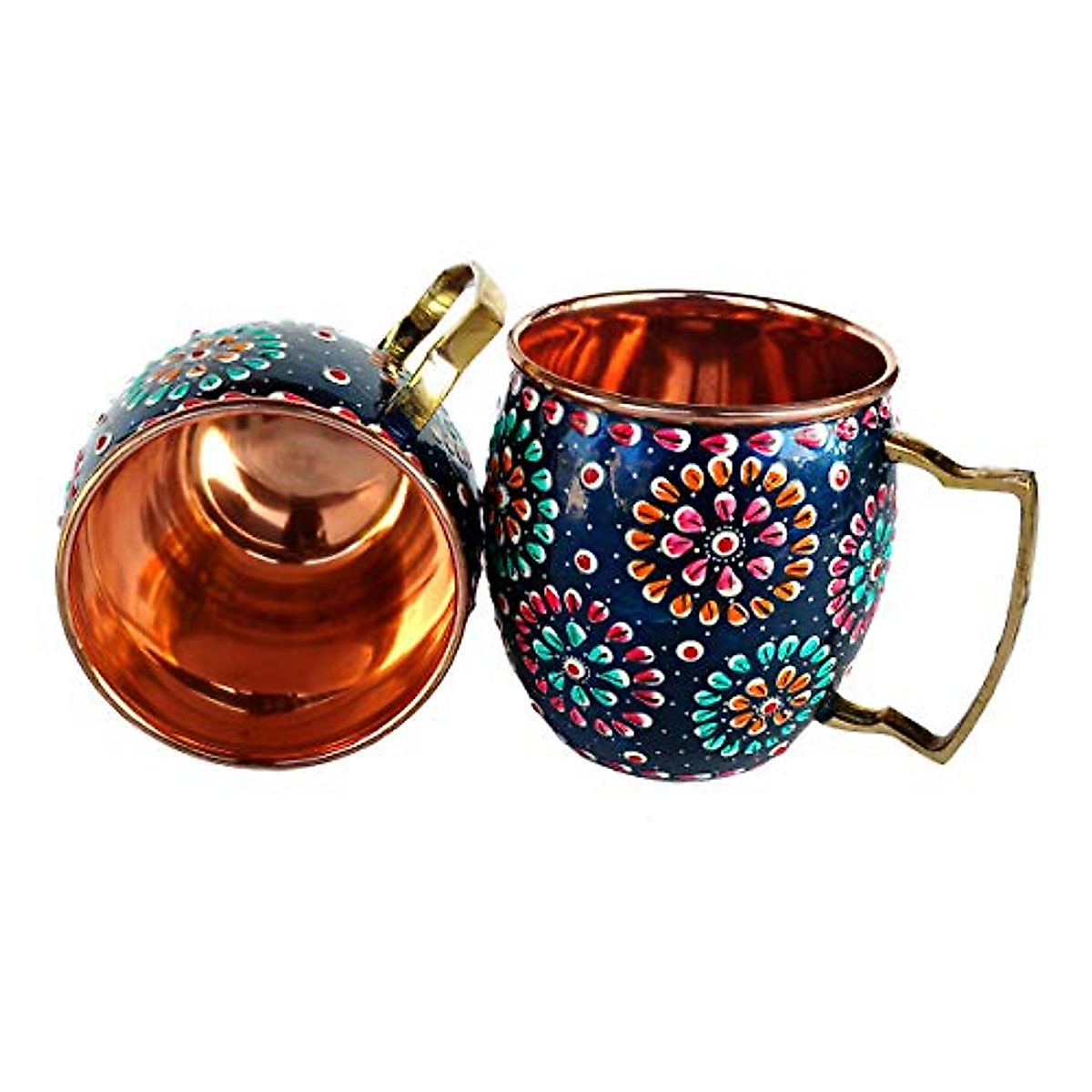Rastogi Handicrafts Handmade Outer Hand Painted Art work Wine, Vodka, Beer,Cocktail,Juice, Cold Coffee Mug - Cup (2)