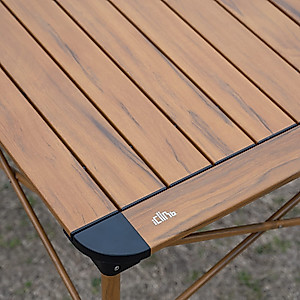 iClimb Lightweight Stable Alu. Folding Square Table Roll Up Top with Carry Bag for Camping Picnic Backyards BBQ Camp Kitchen (Nature, M)