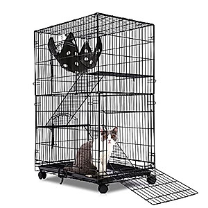 Homey PET INC Folding Wire Cat Ferret Habitat Crate with Casters,Tray and Hammock