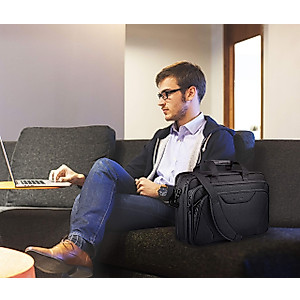 KROSER Laptop Bag Premium Laptop Briefcase Fits Up to 17.3 Inch Laptop Expandable Water-Repellent Shoulder Messenger Bag Computer Bag for Travel/Business/School/Men/Women-Black