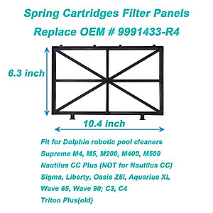 Jvfnxpm 9991433-R4 Spring Cartridges Filter Panels for Dolphin M200 M400 M500, Nautilus CC Plus, M4 M5, Wave 65 Wave 90, C3 C4, Oasis Z5i Oasis Z5 Robotic Pool Cleaners - 4 Pack